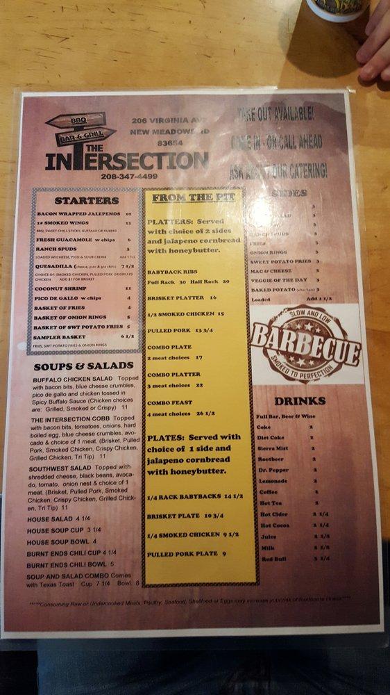 Menu at The Intersection BBQ, Bar & Grill, New Meadows
