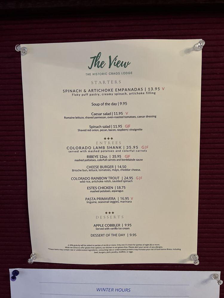Menu at The View Restaurant, Estes Park