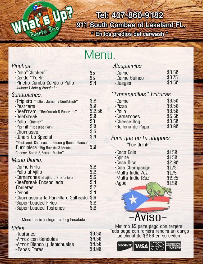 Menu at What's Up? Puerto Rico restaurant, Auburndale