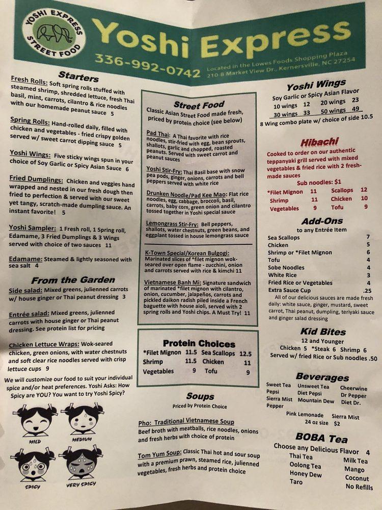 Menu at Yoshi Express restaurant, Kernersville