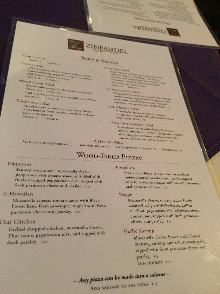 Menu at Zinfandel California Cuisine pizzeria, Gold River