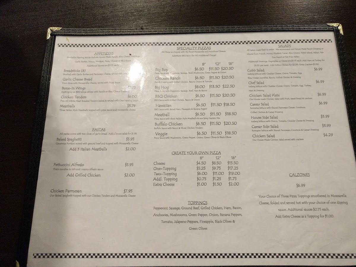 Menu at Big Boyz Pizza pizzeria, Richmond