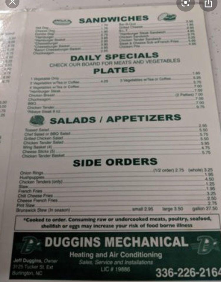 Menu at Burch Bridge Cafe, Burlington