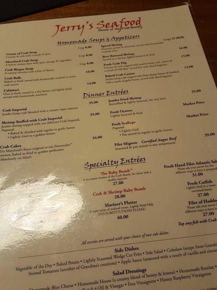 Menu at Jerrys Seafood restaurant, Bowie, Town Center Blvd