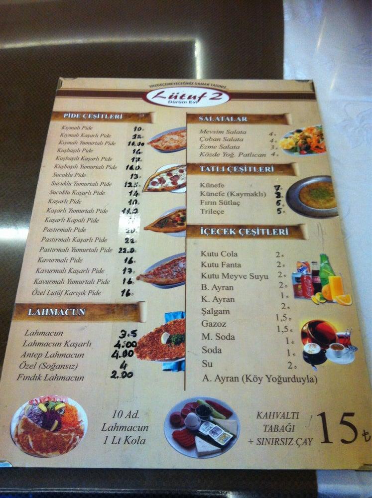 Menu at Zútuf Dúrúm Evi 2, Istanbul