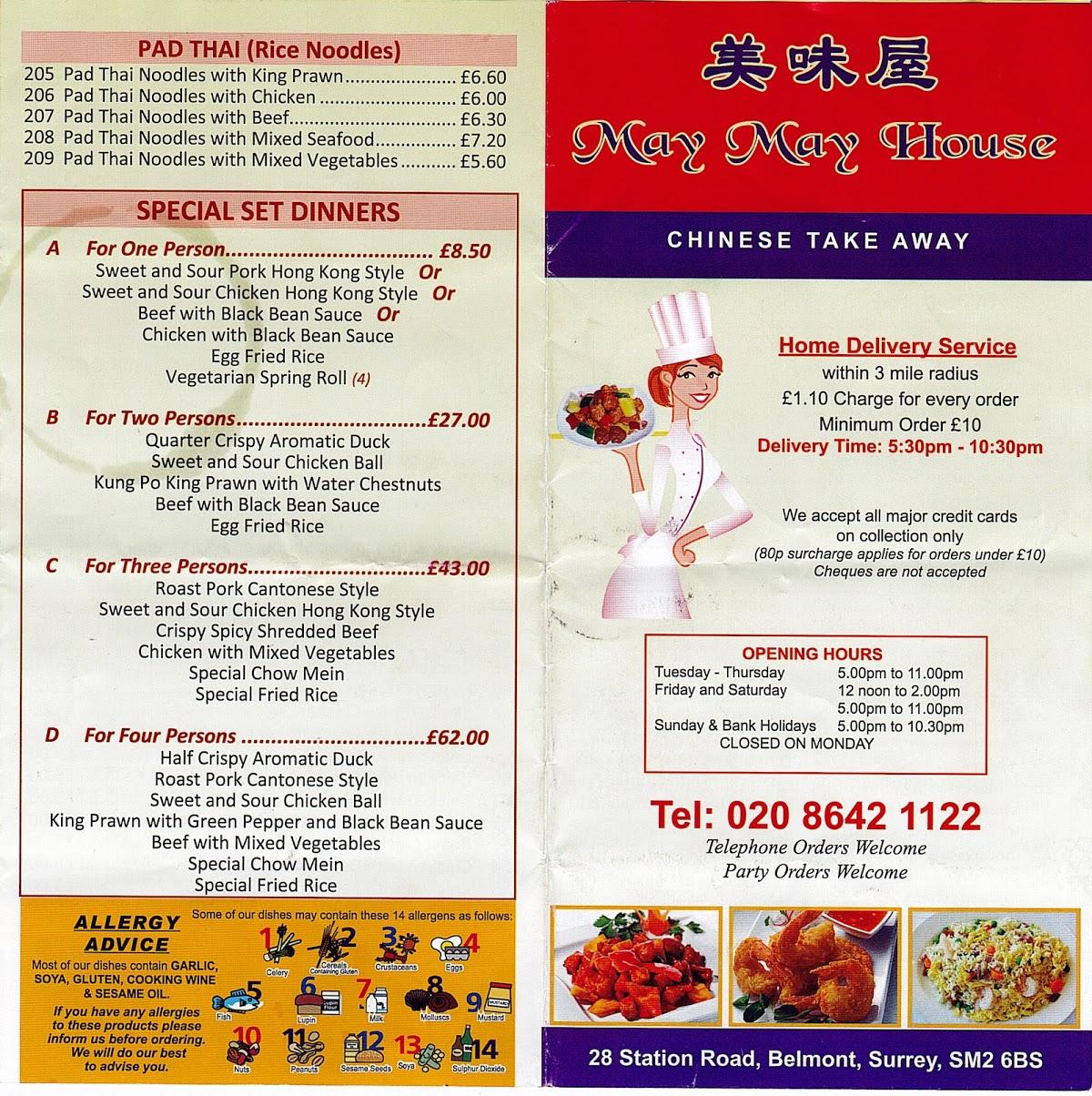 Menu at May May House, Sutton, 28 Station Rd
