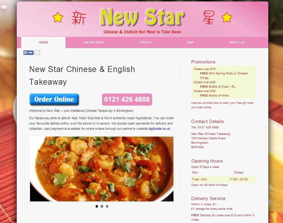 Carta de comida rápida New Star Chinese & English Takeaway, Birmingham ...