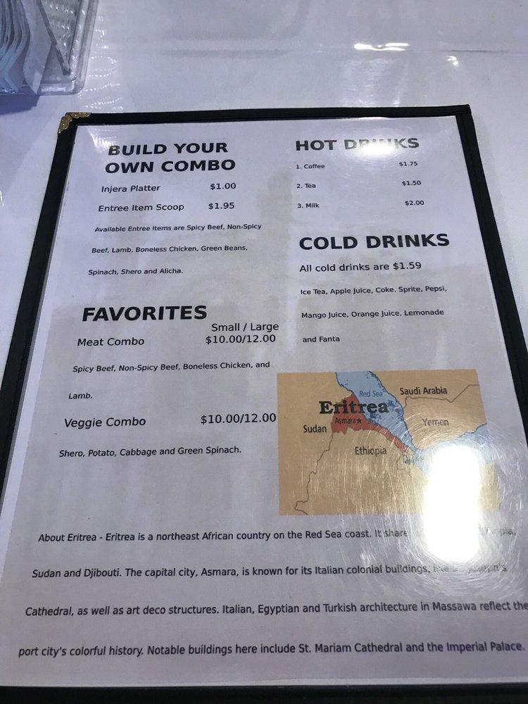 Menu at Queen Sheba Restaurant and Market, Tucson, E Grant Rd