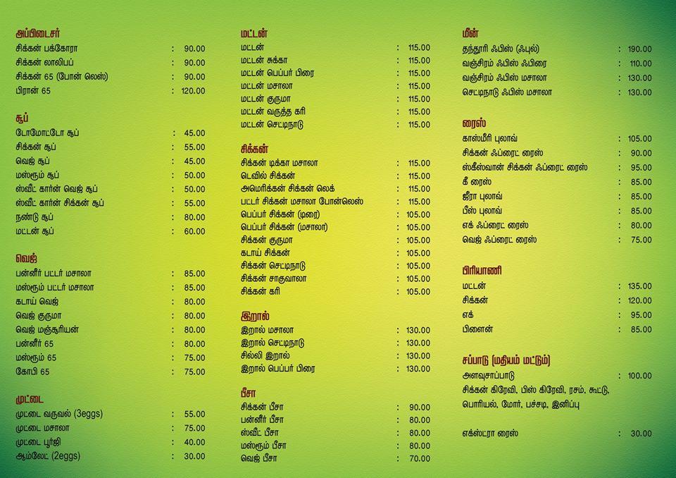 Menu at Red Chilli Restaurant, Mannargudi