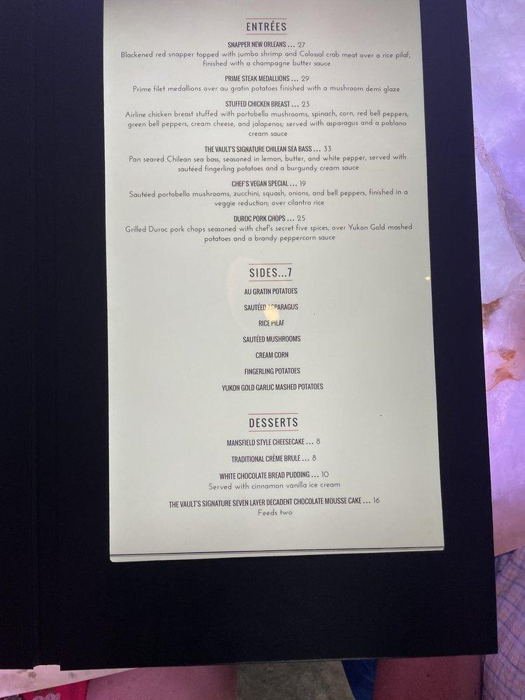 Menu at Vault Seafood & Steakhouse, Mansfield