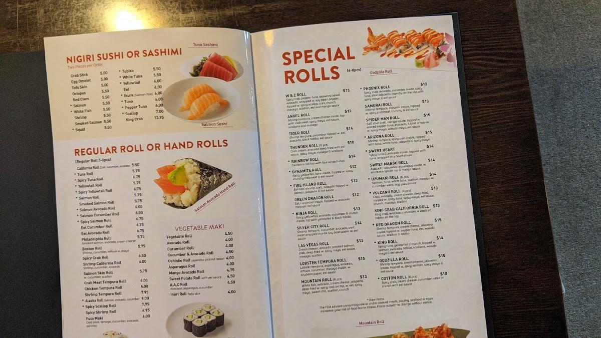 Menu at W&Z Asian Bistro and Sushi Bar, Silver City