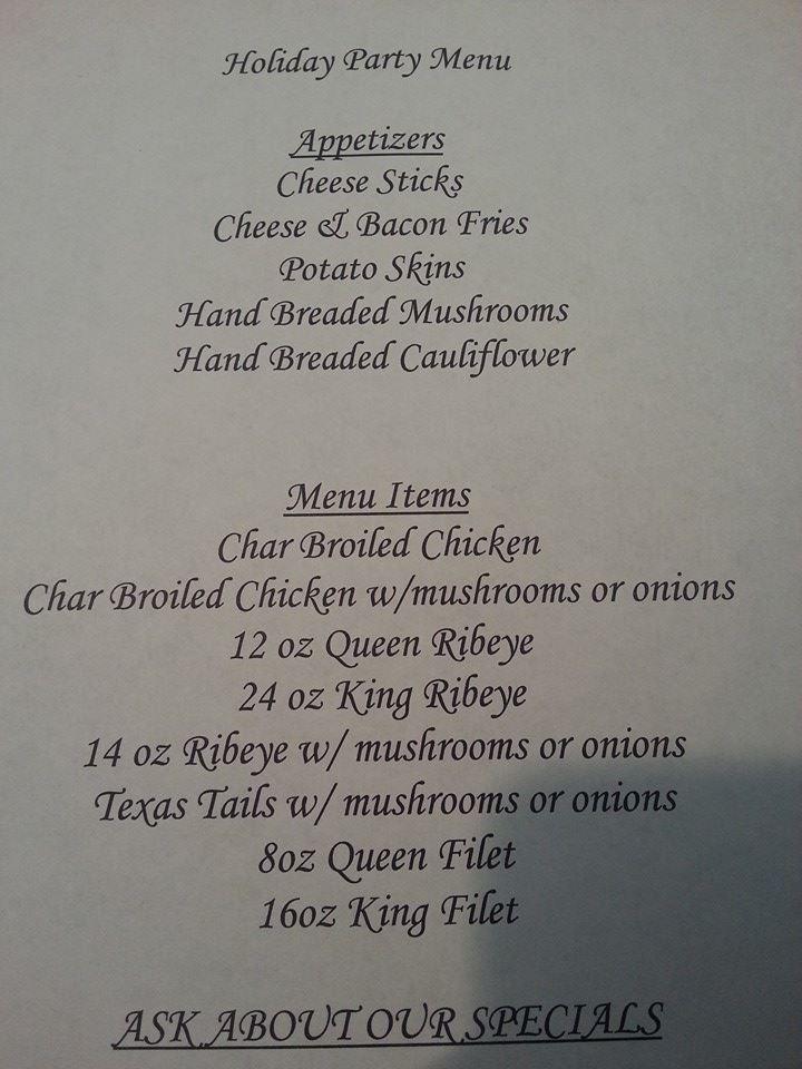 Menu at The Butcher's Block steakhouse, Greeneville