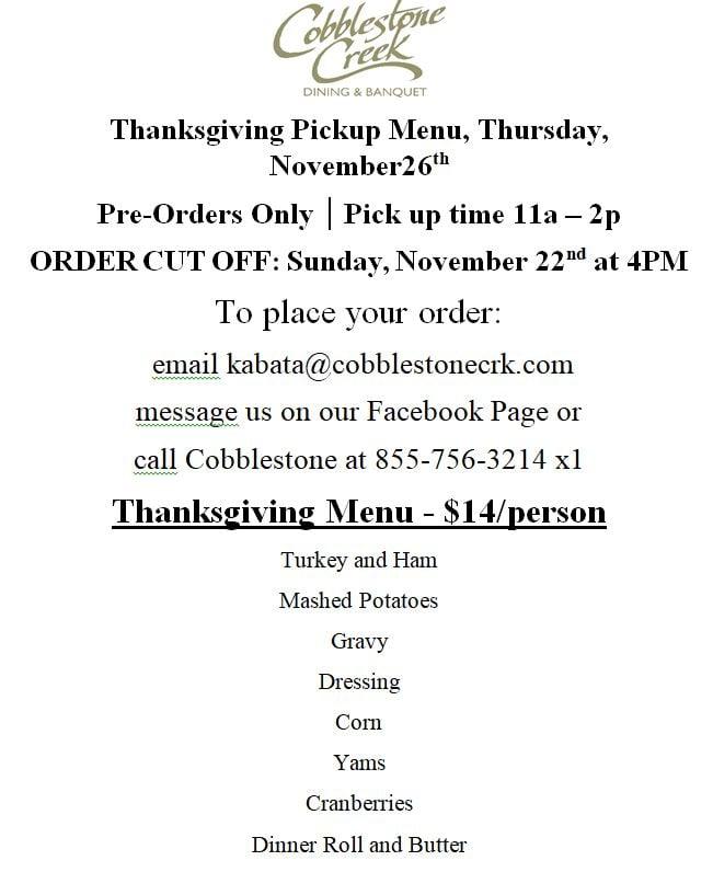Menu at Cobblestone Creek restaurant, Brillion