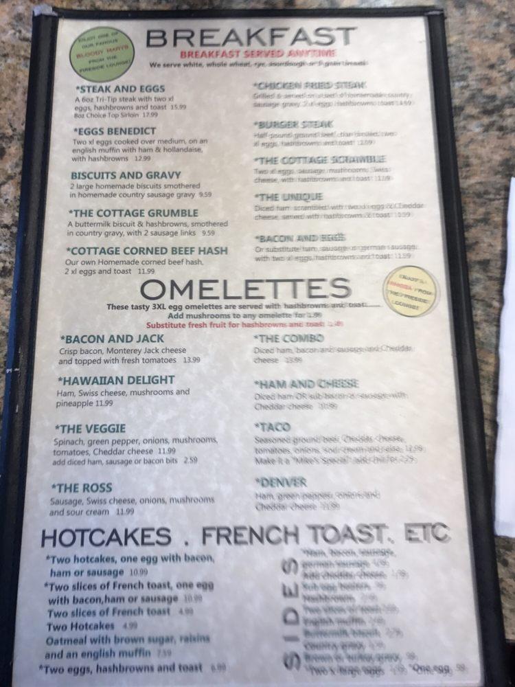 Menu at Cottage Cafe & Fireside Lounge, Cle Elum