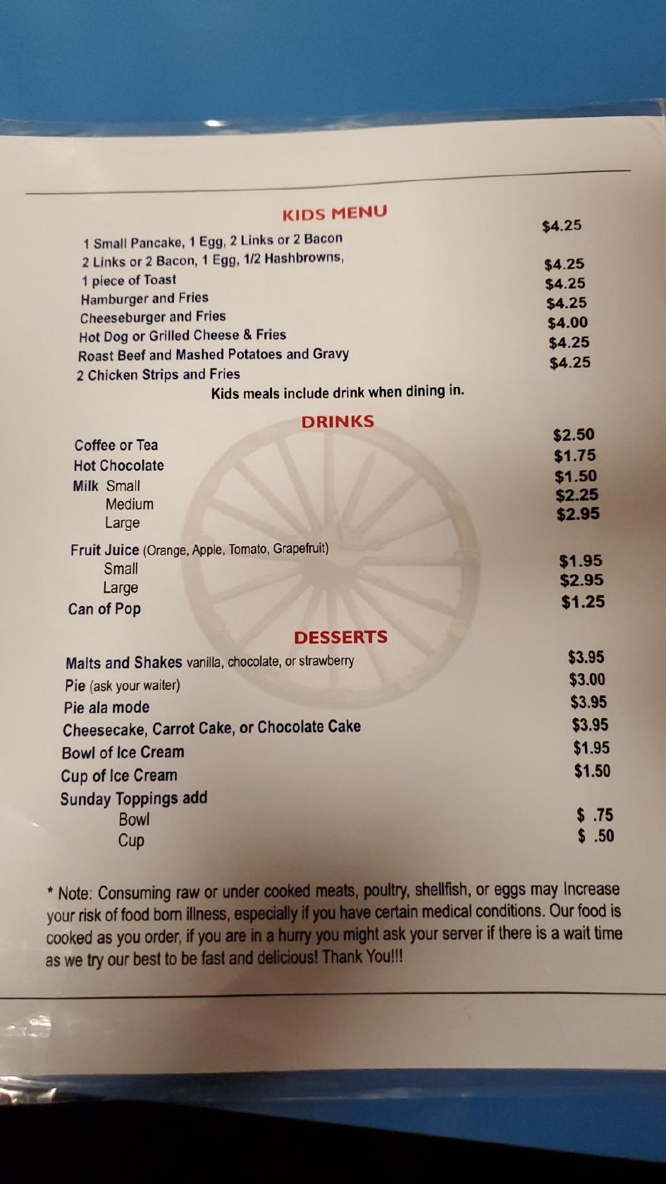 Menu at Duncan's Cafe, Council Bluffs