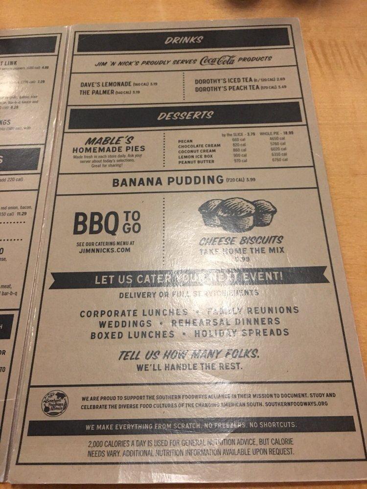 Menu at Jim 'N Nick's Bar-B-Q, Pooler