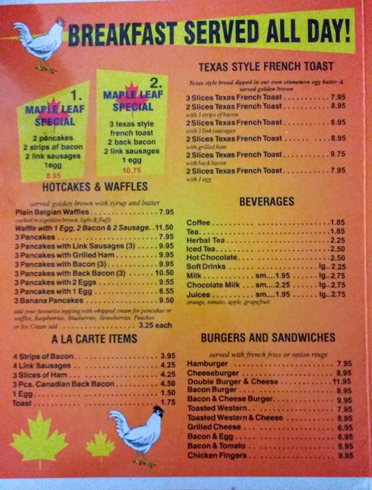 Menu at Maple Leaf Pancake House restaurant, Hamilton