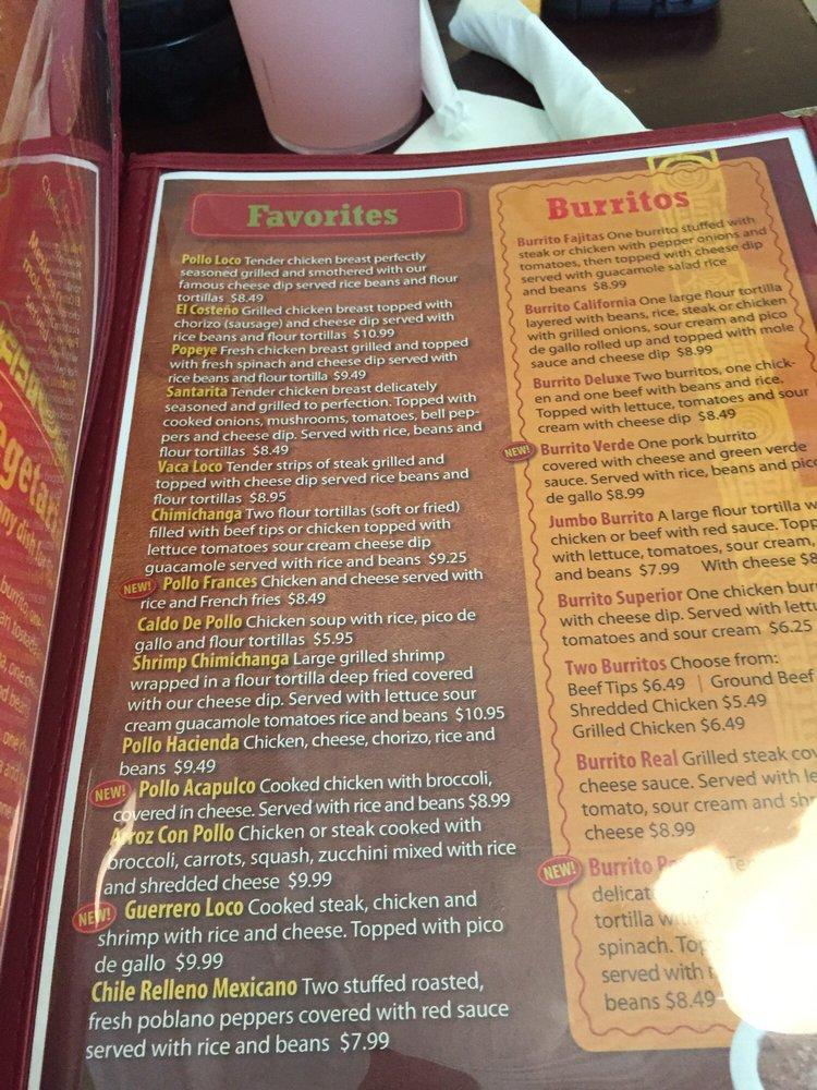Menu at Mi Hacienda restaurant, Paintsville