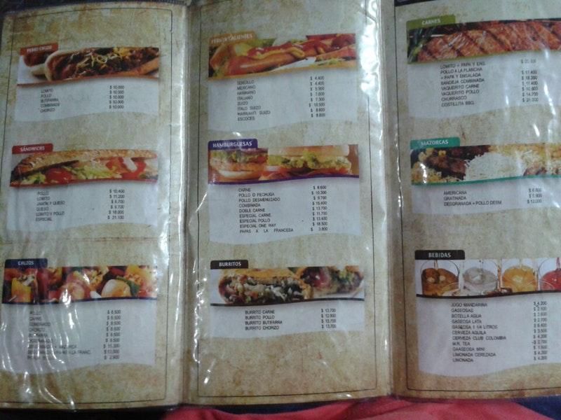 Menu at One way 93 restaurant, Barranquilla