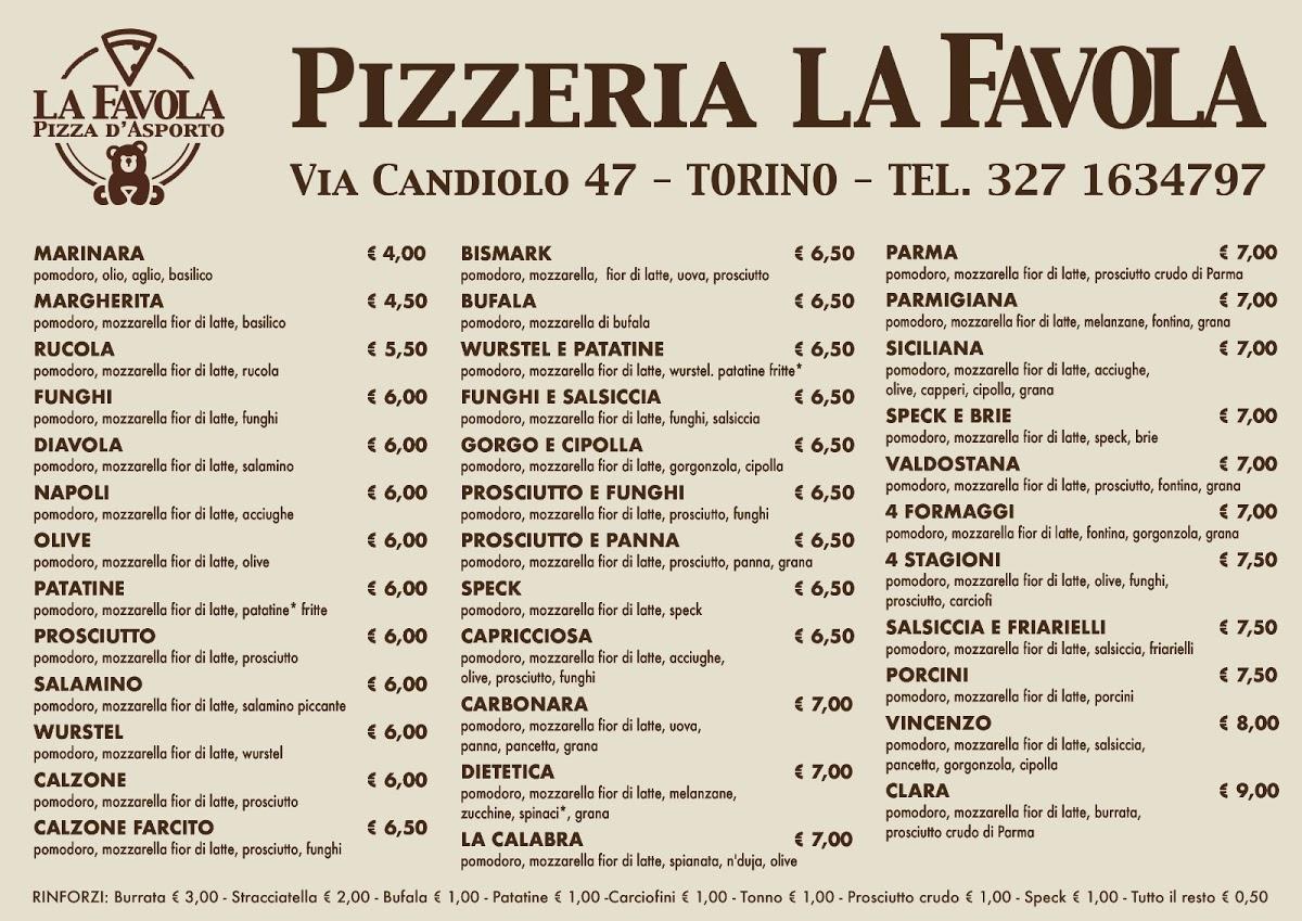 Carta de Pizzeria d'asporto LA FAVOLA, Turin