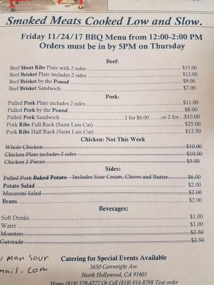 Menu at Que Master Barbecue, Los Angeles