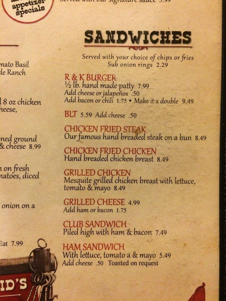 Menu at R&K Cafe II, Hillsboro