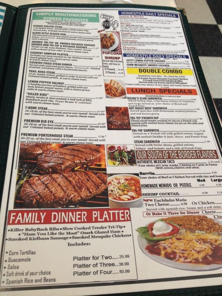 Menu at Richie's Diner restaurant, Victorville