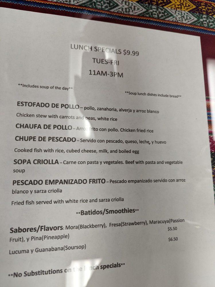 Menu at Sabor y Sazón restaurant, Houston