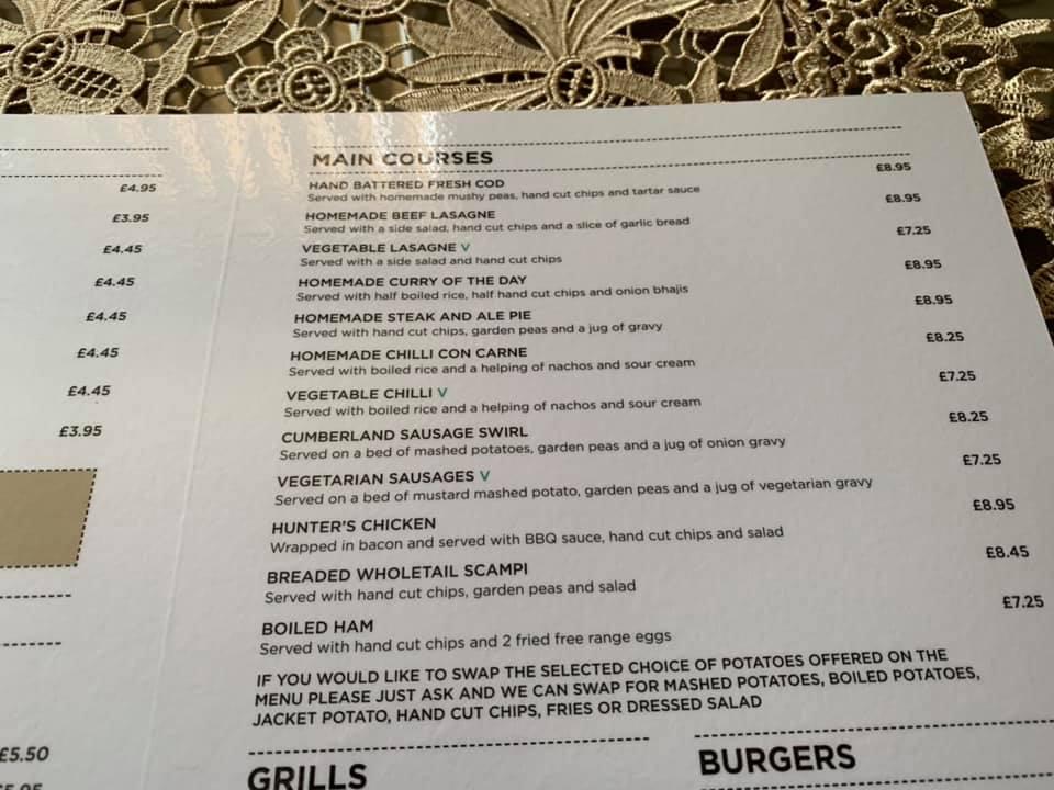 Menu at Saddle Inn pub & bar, Preston