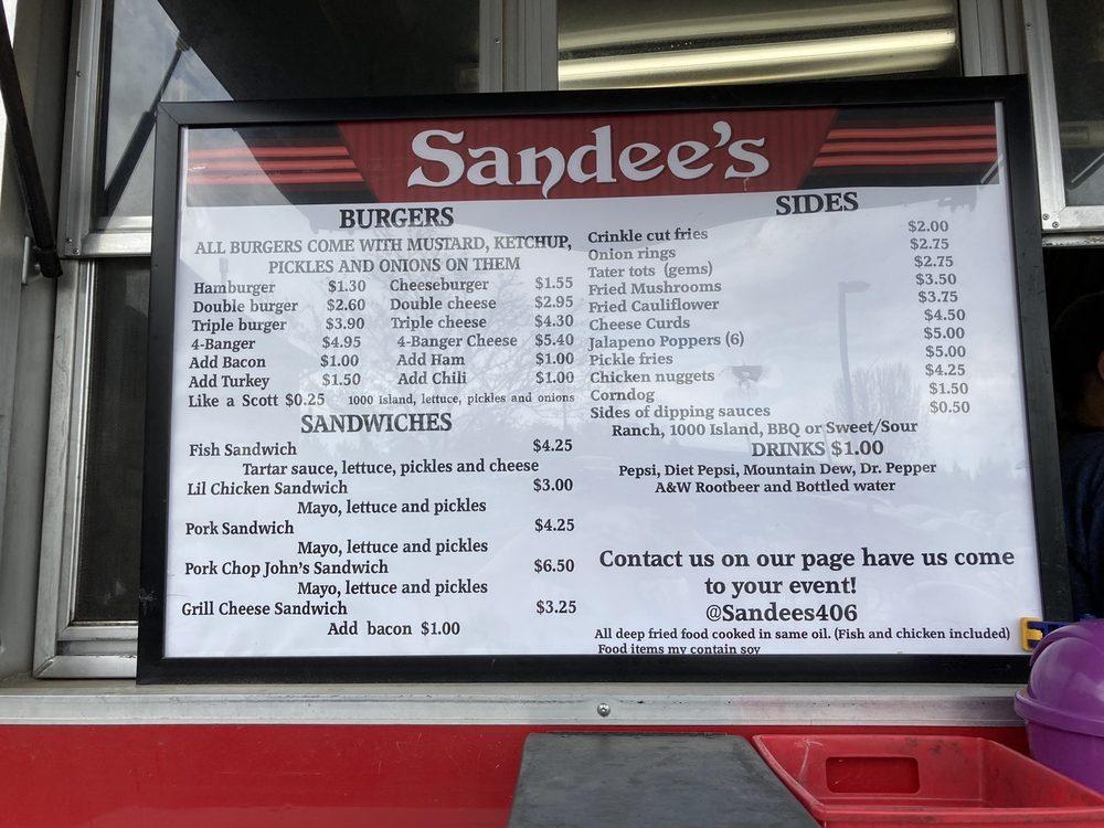 Menu at Sandee's Drive Inn fast food, Billings, S 27th St