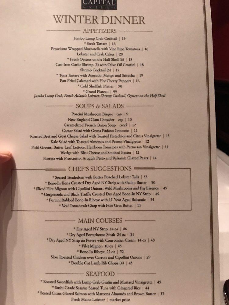 Menu at The Capital Grille pub & bar, Indianapolis