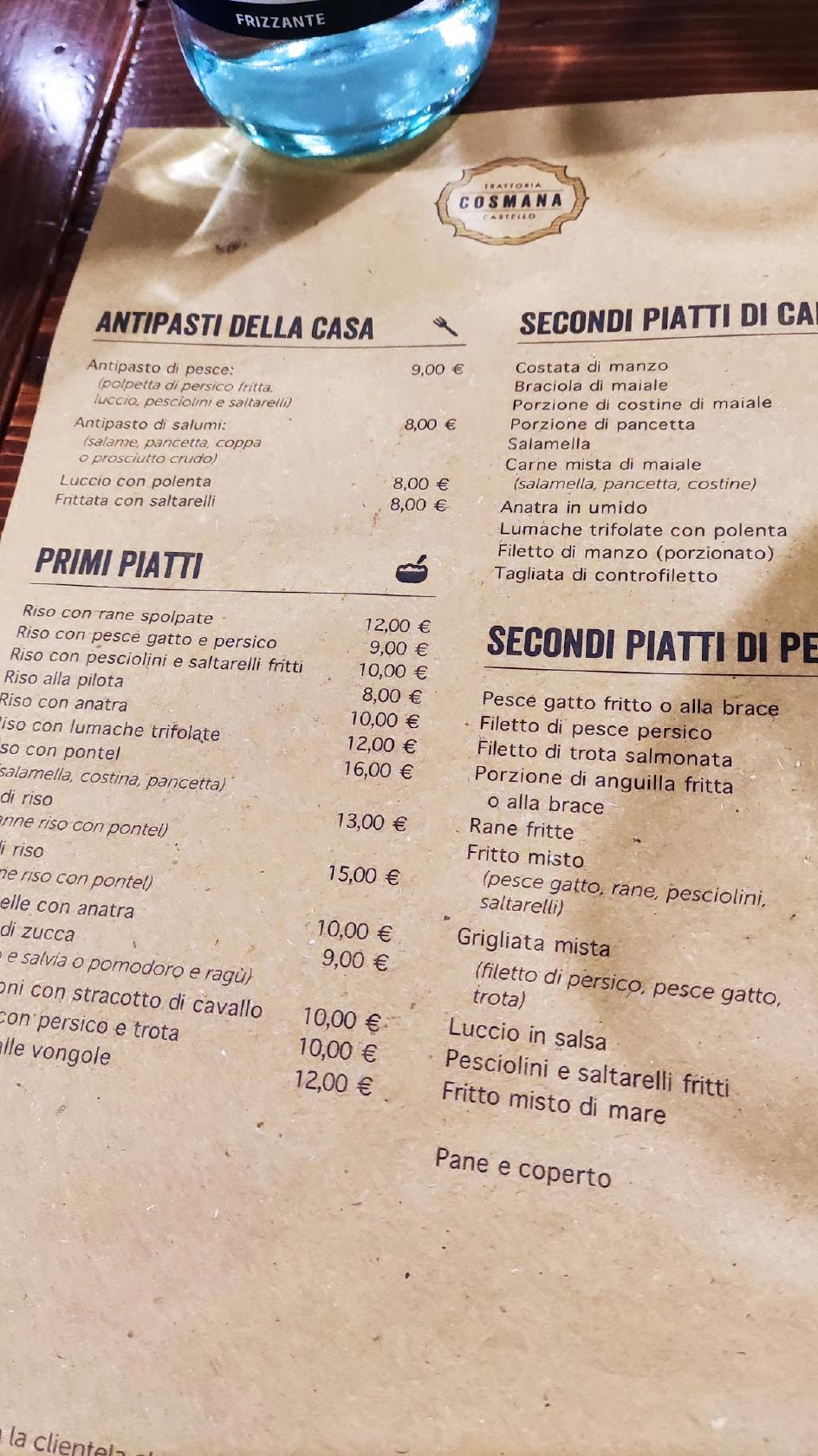 Menu at Trattoria Cosmana Castello restaurant, Castel D'ario