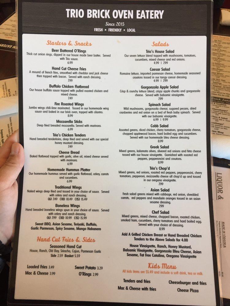 Menu at Trio Brick Oven Eatery pizzeria, Forest