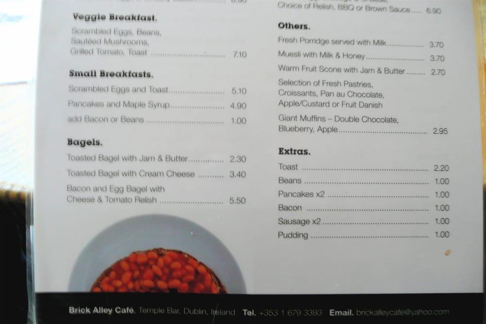 Menu at Brick Alley Café cafe, Dublin