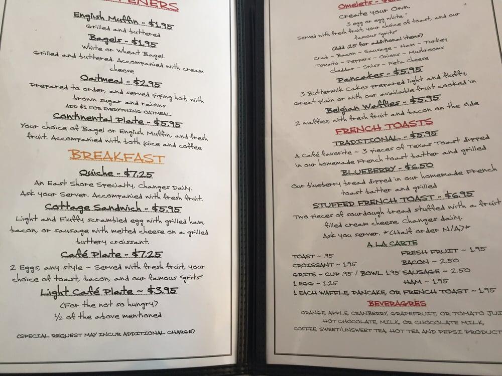 Menu at East Shore Cafe, Daphne