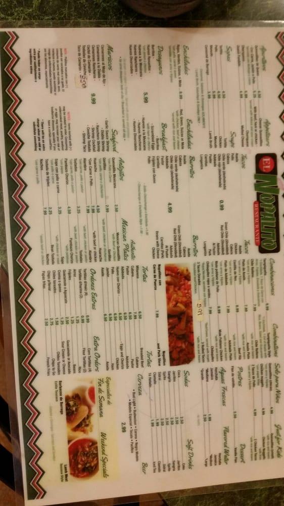 Carta del restaurante El Nopalito, Phoenix