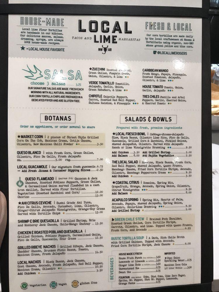 Menu at Local Lime : Rogers pub & bar, Rogers