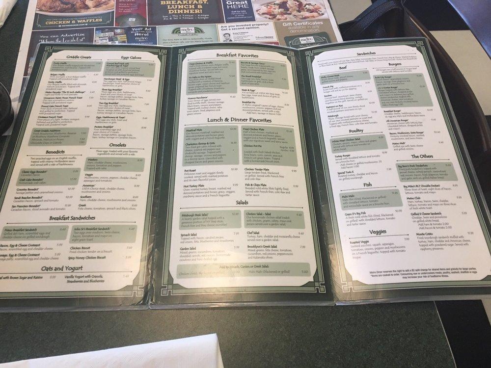 Menu at Metro Diner restaurant, Fayetteville