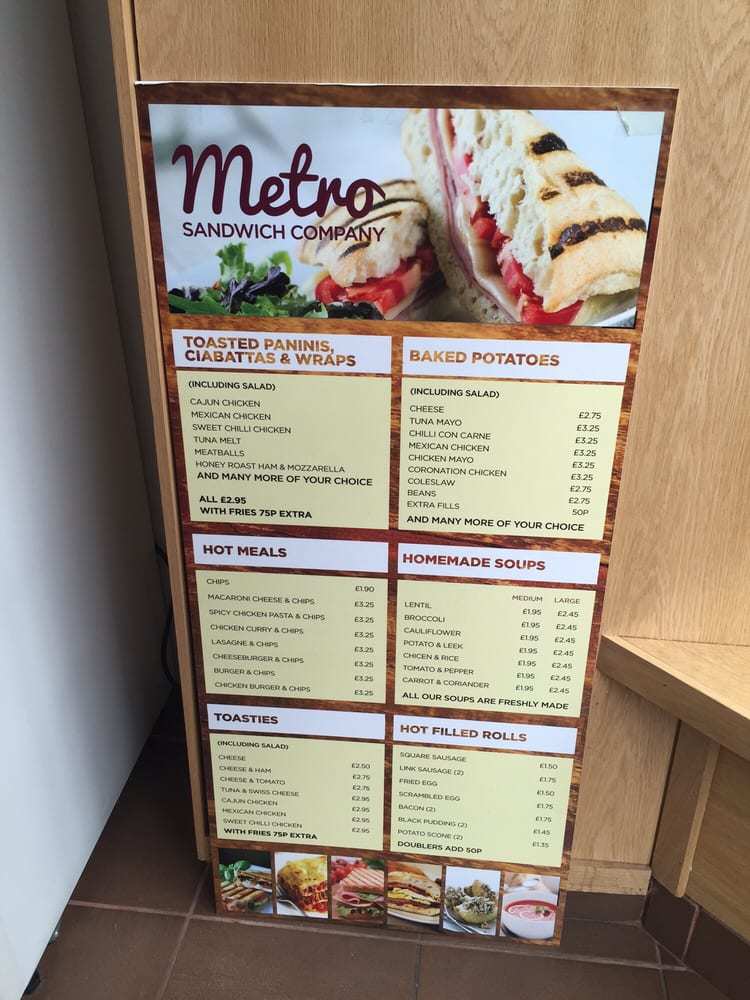 Menu at The Metro fast food, Glasgow, 73 Bothwell St