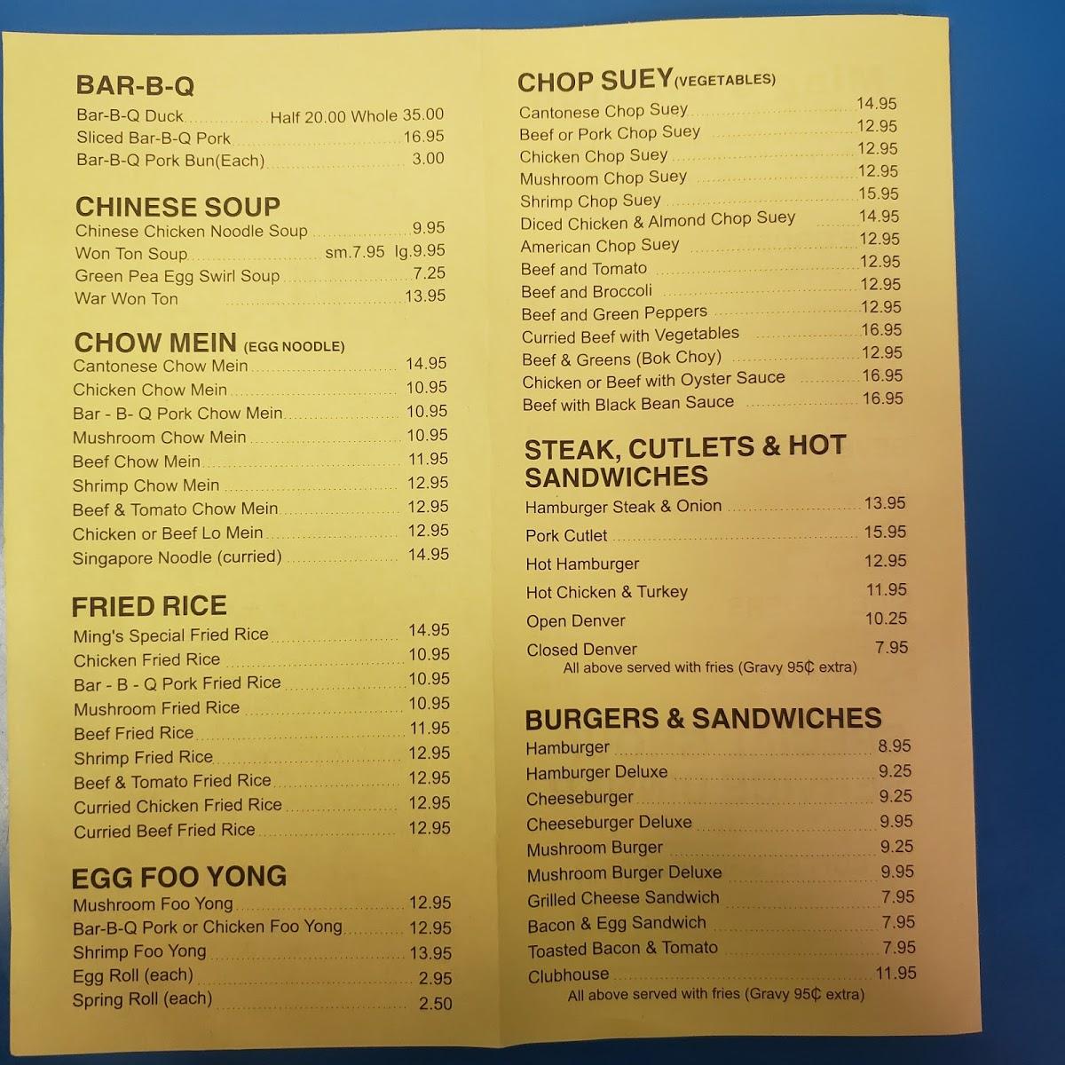 Menu at Mings Kitchen restaurant, Fort Saint John