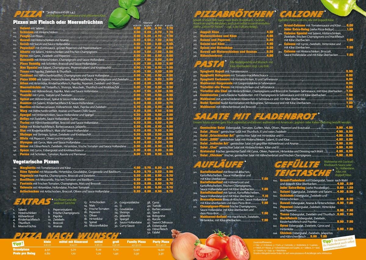 Speisekarte von Pizza 2000, Harrislee