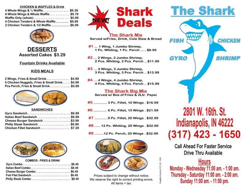Menu at The Shark restaurant, Indianapolis