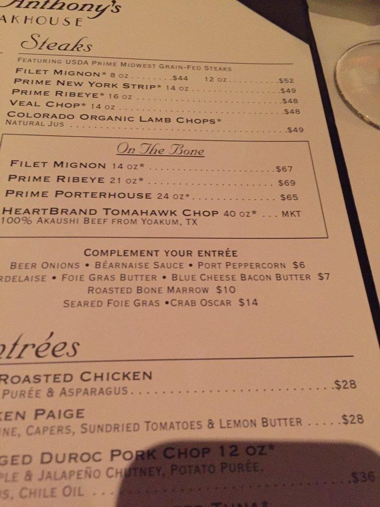 Menu at Vic & Anthony's Steakhouse, Las Vegas