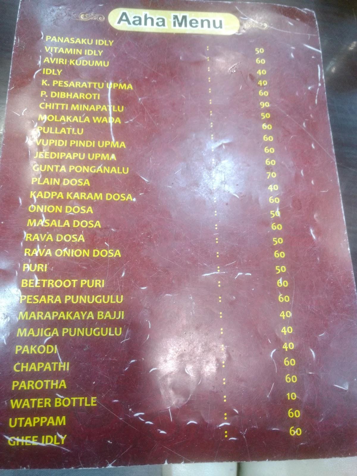 Menu at Aaha Food Village, Hyderabad, 1-284