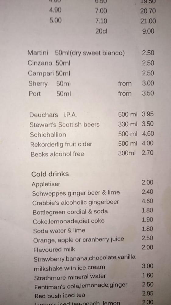 Menu at Cafe Grande, Edinburgh, 182-184 Bruntsfield Pl