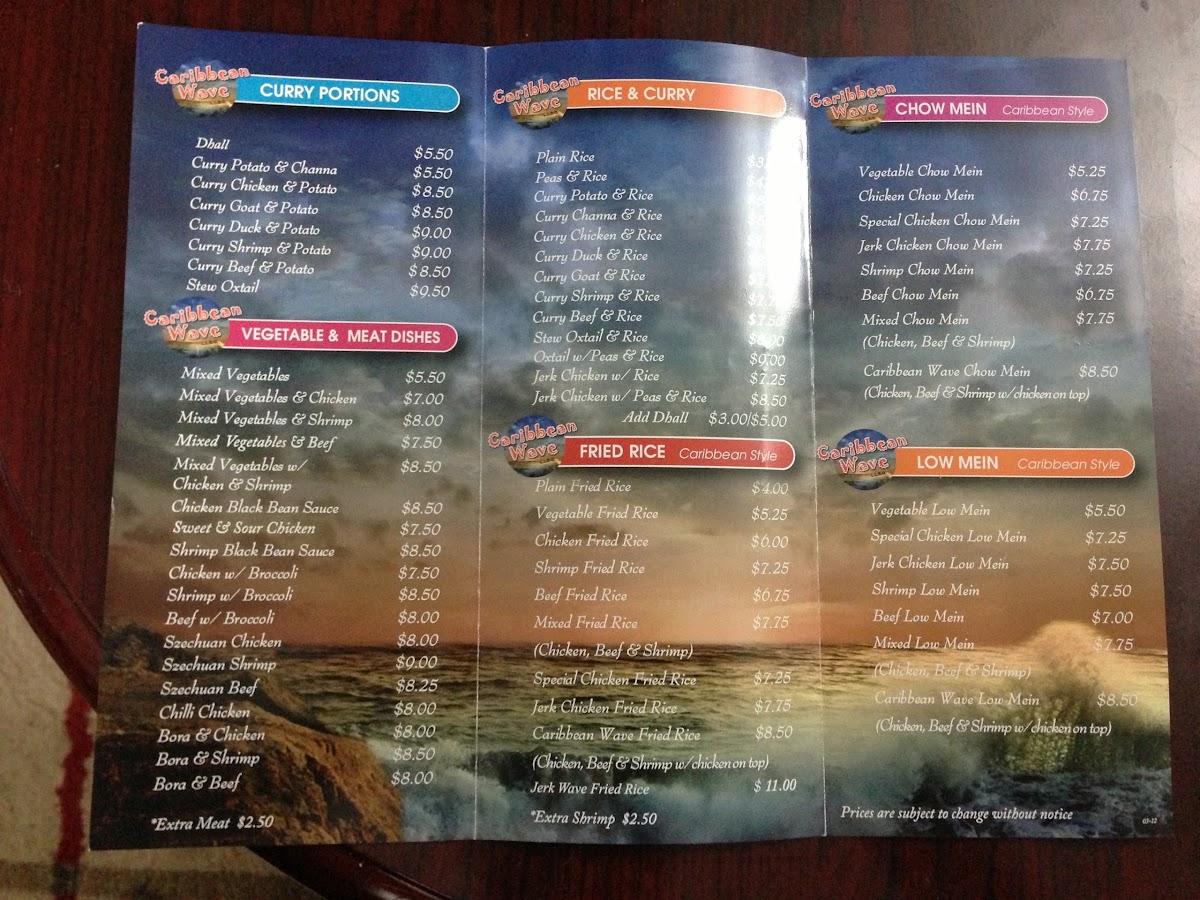 Menu at Caribbean Wave restaurant, Toronto, 875 Milner Ave