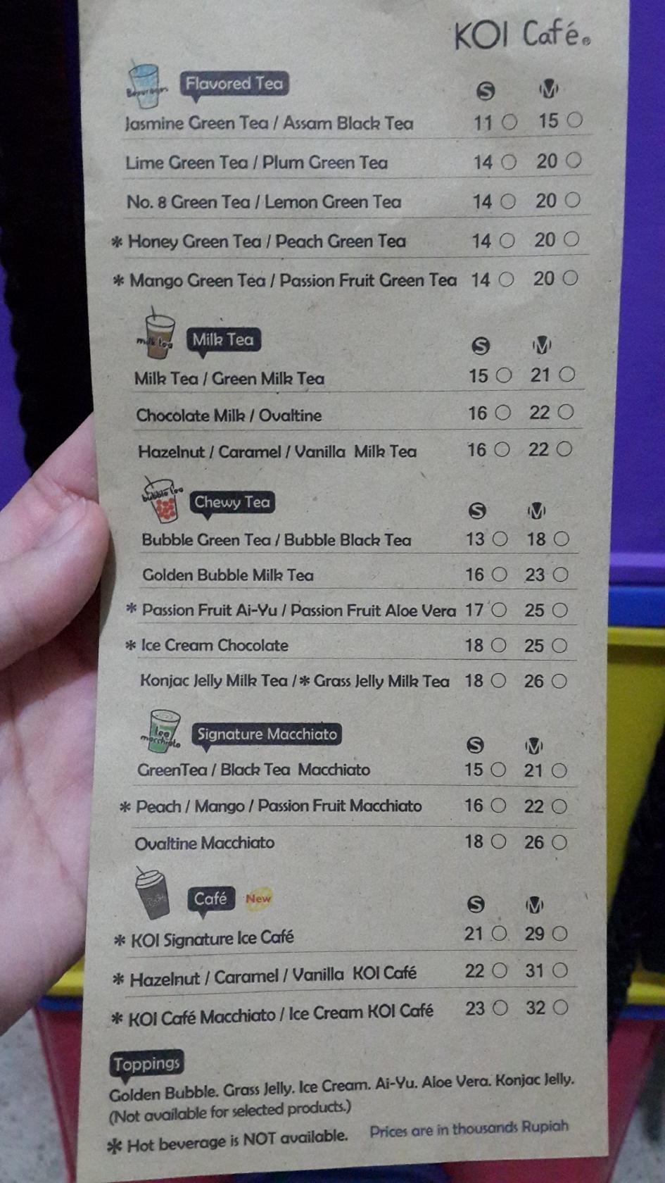 Menu at KOI Cafe, Jakarta, Jl. Pluit Selatan Raya No.23