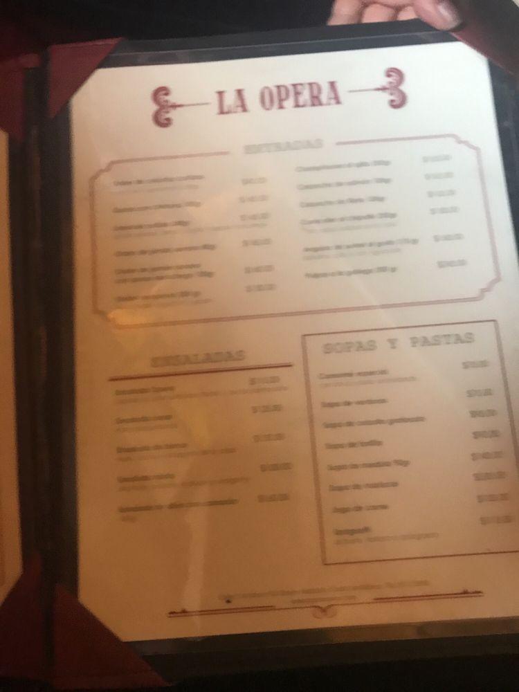 Menu at LA OPERA pub & bar, Mexico City, Av. 5 de Mayo #10
