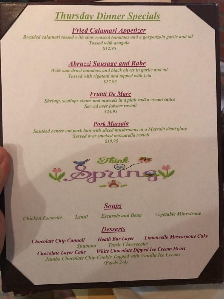 Menu at Macera's Italian Restaurant, Cranston, 957 Reservoir Ave
