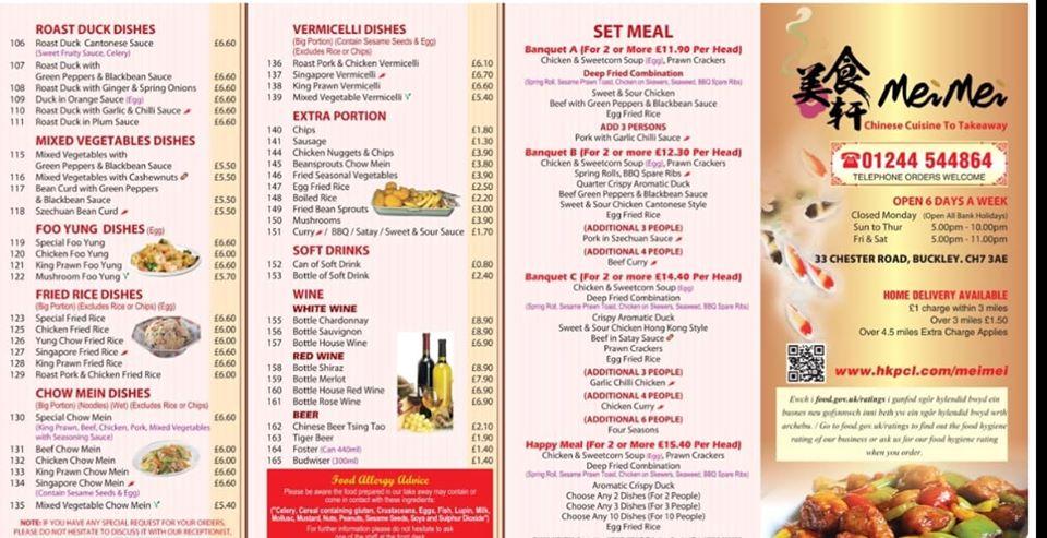 Menu at Mei Mei Chinese Cuisine Takeaway美食轩 restaurant, Buckley
